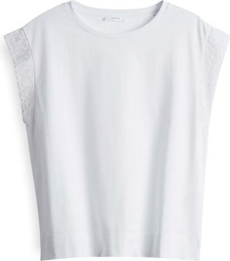 OPUS Damen Kurzarmshirt | T-Shirt SALLSO Regular mit dekorativer Lochspitze White, 42