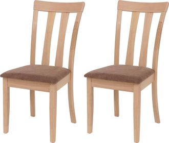 Mendler 2er-Set Esszimmerstuhl HWC-G46, Küchenstuhl Stuhl, Stoff/Textil Massiv-Holz - naturfarbenes Gestell, braun