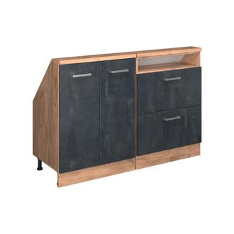 Vicco K&uuml;chenschrank f&uuml;r Dachschr&auml;gen R-Line, Schwarz Beton/Goldkraft Eiche, 120 cm 2er Set