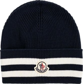 Moncler Homme, Accessoires, Bleu, Taille: ONE Size Logo Beanie