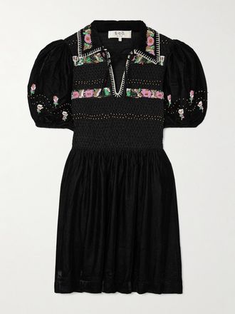 Sea New York Brynn Minikleid Aus Samt Mit Smokarbeit Und Verzierungen - Schwarz