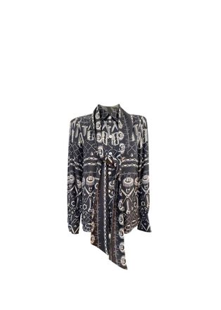 JC de Castelbaljac Sharps Print Silk Pussybow Blouse Size S