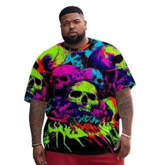 Generic T-Shirt dhalloween pour Homme, t-Shirt d&eacute;contract&eacute; &agrave; col Rond surdimensionn&eacute; pour Halloween | V&ecirc;tements de Vacances Gothiques Haut Basique d&eacute;t&eacute;, color