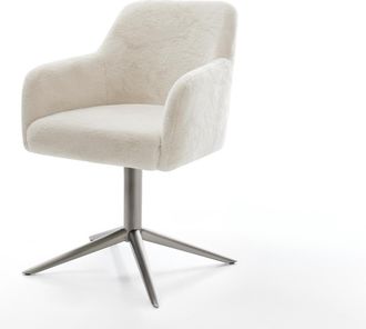 DELIFE Drehstuhl Greg-Flex Pl&uuml;sch Creme-Wei&szlig; Fu&szlig;kreuz Graphit 360&deg; drehbar Wippfunktion Taschenfederkern, Esszimmerst&uuml;hle
