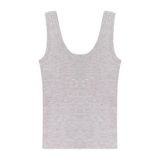 Brunello Cucinelli Luxuri&ouml;ses Woll-Kaschmir-Ripp-T-Shirt - - Tops - Damen - Grau - S