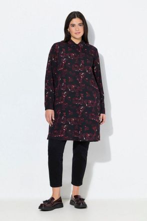 Ulla Popken Longbluse Longbluse Taschen A-Linie Hemdkragen Langarm