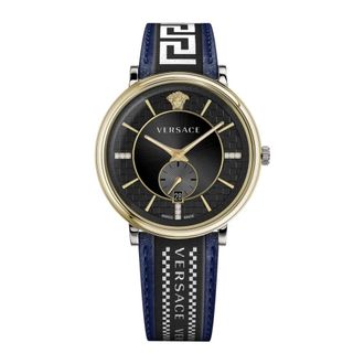 Versace V-circle Multifunktions Lederuhr - - Accessories - Herren - Blau - ONE SIZE