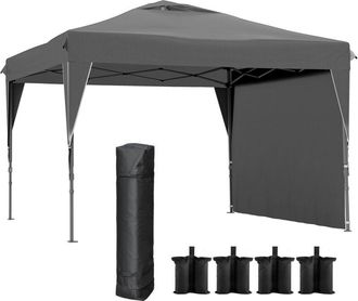 OUTSUNNY Tonnelle pop-up barnum pliant 3 x 3 x 2,65 m - paroi lat&eacute;rale amovible, sac transport, sacs &agrave; lester - acier toile gris
