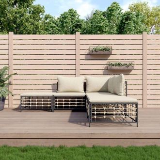 vidaXL 5-tlg. Garten-Lounge-Set mit Kissen Anthrazit Poly Rattan vidaXL