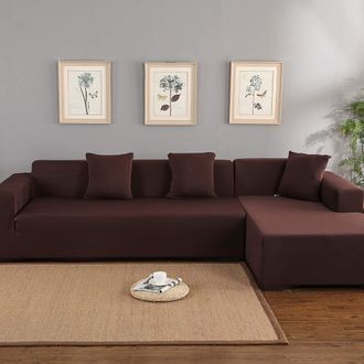 Dioche Elastischer Sofabezug für Ecksofa, 3 + 2-Sitzer, Sofabezug mit Halbinsel links/rechts aus Polyester, leicht zu reinigen, modularer Sofabezug aus Polye