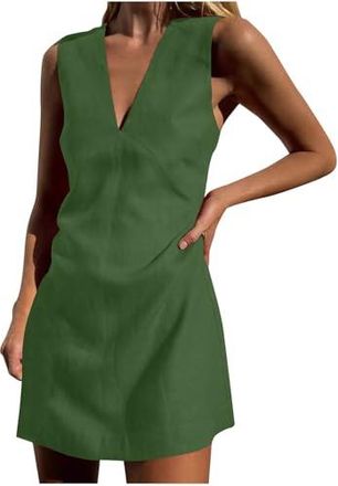 Generic 2026 Robes Minceur Col V Robe sans Manches, vert militaire, XXL