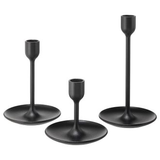 IKEA FULLTALIG Kerzenhalter, 3er-Set, pulverbeschichtet, schwarz, Aluminium, Kerzenhalter f&uuml;r Stabkerzen, Tisch, romantisch, f&uuml;r Hochzeit, Geburtstag, Aben