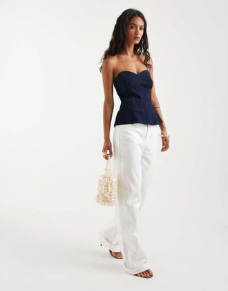 Levi's Bustier-Top aus Denim mit Herzausschnitt und Peplum-Saum in Dunkelblau