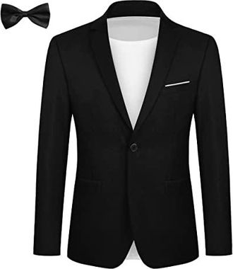 AlltheMen Blazer Homme Veste de Costume avec Cravate Slim Fit Un Bouton daffaire Blazer Veston Homme Elégant Formel pour Mariage Business Dîner Noir XXL