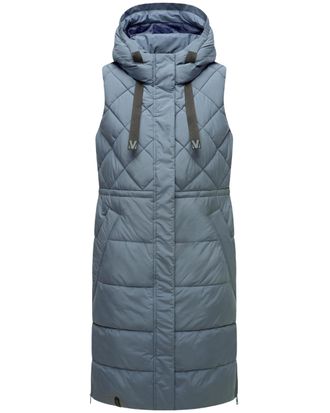 Marikoo Damen &auml;rmellose lange Outdoorweste warme gesteppte Weste mit Kapuze Narikaa 16 Stormy Blue Gr. XXL