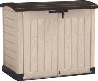 Dmora Gartenschrank Polinago, Gartenm&ouml;bel, Mehrzweck-Gartenschrank, Container f&uuml;r Balkon oder Garage, 146x82 h120 cm, Beige - Dmora