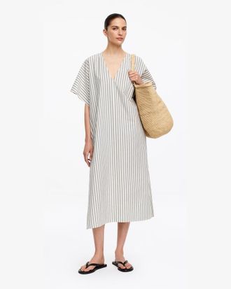 Arket Gestreiftes Baumwollkleid -Wei&szlig;