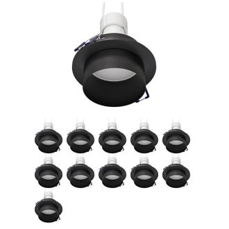 LEDs Com 12 Stück Deckeneinbaurahmen KRON, rund, schwarz matt, inkl. GU10 LED 630lm, warmweiß