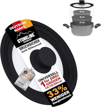 STONELINE Couvercle universel en verre 16/18/20 cm | Noir