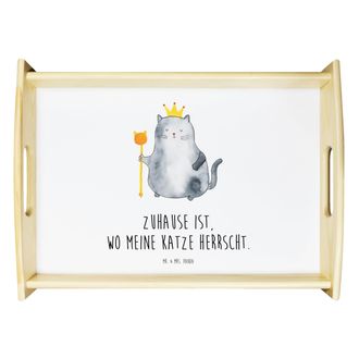 Mr. & Mrs. Panda Tablett Katze K&ouml;nig - Geschenk, Holz, Servier, Wohnung, Cats, Umzug, Cat, Serviertablett, Haha, Katzen, Holztablett, Bett-Tablett