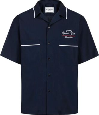 Iceberg Homme, Chemises, Bleu, Taille: 2XL Chemise bleue en coton coupe d&eacute;contract&eacute;e avec broderie Iceberg Social Club