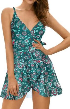 SHEKINI Maillot de bain une pièce pour femme - Col en V - Dos croisé - Robe de natation - Bandoulière réglable - Ourlet à volants élégant - Robe de bain pour 