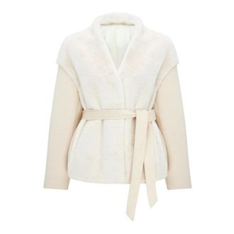 Cesare Gaspari Zweifarbige Kunstpelzjacke mit G&uuml;rtel - - Jackets - Damen - Wei&szlig; - L