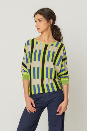 SKFK Damen vegan Pullover Naike Mehrfarbig Blau/Gr&uuml;n