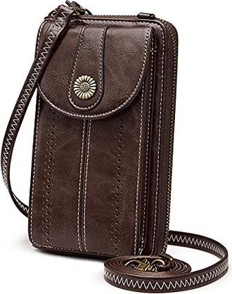S-Zone Femme Sac à bandoulière pour Téléphone Portable en cuir PU Avec Blocage RFID étui de Téléphone Portable Vintage avec Fentes pour Téléphone Portable de