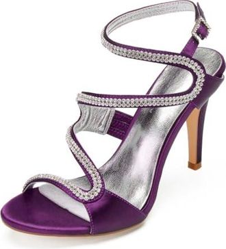 Generic Satin Chaussures De Mariée Mariage Femmes Stylet Ouvert Bout Sandales Eté Talon Mariage Soirée Chaussures10.5Cm,Violet,36 EU