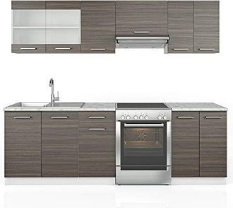 Vicco Cuisine Raul, Gris/Blanc, 240 cm sans Plan de Travail