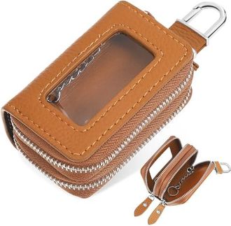 NUOBESTY &Eacute;tui Porte-Cl&eacute;s en Cuir Marron Double Compartiment et Fermeture &Eacute;clair S&eacute;curis&eacute;e Pochette Compacte pour Cl&eacute;s de Voiture Protection Anti-Rayures pour U