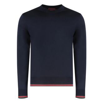 Gucci Wollstrickpullover mit Webstreifen - - Knitwear - Herren - Blau - M