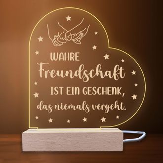 Indigos UG LED Nachttischlampe - Herz rechts - Spruch 10 - Liebe, Freunde, Freundinnen - Herz mit Spruch - Nachtlicht - 3D-LED-Lampe - Geschenk, Geburtstag, Weih