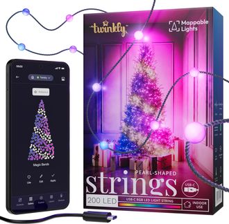 Twinkly Strings USB-C Pearls 200 LED, LED-Lichterkette in Perlenform, RGB LED-Lichter Mehrfarbig, Lichter zum Valentinstag, Kompatibel mit Alexa und Google Ho