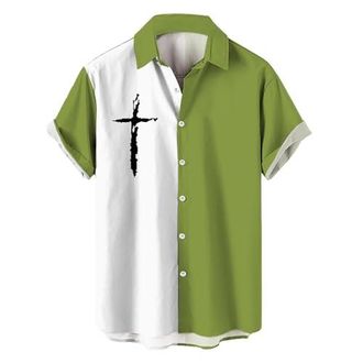 Generic Chemise pour homme, chemise boutonn&eacute;e, col &agrave; revers, hauts d&eacute;contract&eacute;s, chemise &agrave; manches courtes, haut d&eacute;t&eacute; l&eacute;ger, tendance et polyvalent, haut de s