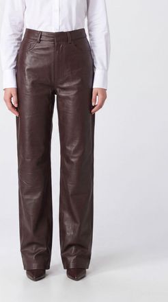 Rotate Hoch taillierte Hose mit weitem Bein aus glattem Lammleder