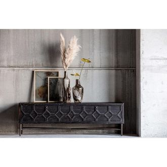 Woood home24 TV-Lowboard Nyker Front & Korpus: MDF Mitteldichte Holzfaserplatte, lackiert Gestell: Eisen, lackiert Schwarz 160 x 50 x 45cm