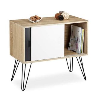 Relaxdays Sideboard Retro, Kommode mit Schiebet&uuml;ren, Anrichte aus Holz und Metall, HBT: 70 x 80 x 40 cm, schwarz-wei&szlig;
