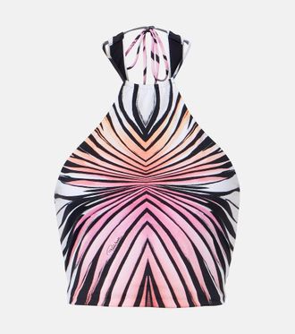 Roberto Cavalli Bedrucktes Cropped-Top aus Mesh