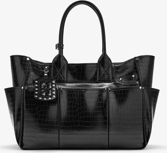 Ganni Posy-Tasche aus Krokodilleder in Schwarz