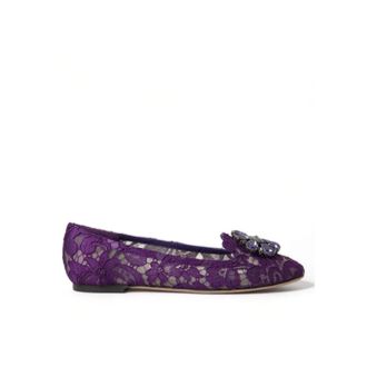 Dolce & Gabbana Femme, Chaussures, Violet, Taille: 37 EU Violet Taormina Dentelle Cristal Chaussures Plates