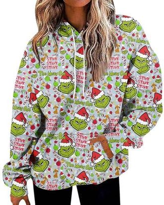 Generic Le Grinch Sweat A Capuche Femme De Noël Sweatshirts Femmes Costume Christmas Polaire Moche Deguisement Noel Chaud Plaid Vetement Sweet Vêtements Pilou