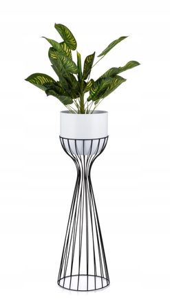 HowHomely Moderne Blumenst&auml;nder Metall 68 cm Hoch mit Wei&szlig; Blumentopf Rund 18 cm &Oslash; auf Robuste Schwarz St&auml;nder - Pflanzenst&auml;nder zur Dekoration Innenr&auml;umen