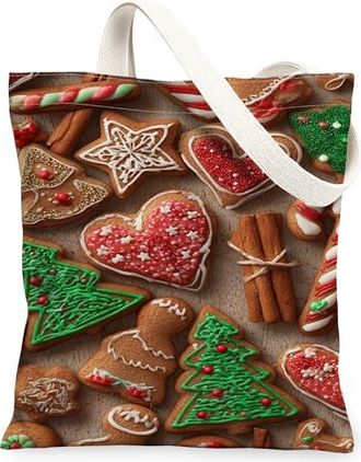 Generic Sacs fourre-tout en toile motif biscuits de No&euml;l, sacs d&eacute;picerie r&eacute;utilisables, vintage, rustiques, l&eacute;gers, lavables, marron, 13x15 Inch