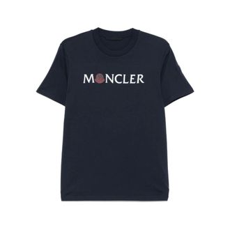 Moncler Homme, Tops, Bleu, Taille: M T-shirt bleu marine avec logo imprimé