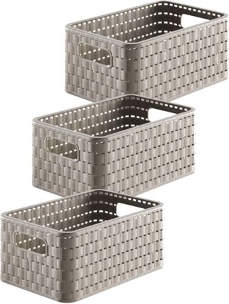 Rotho Country 3er-Set Aufbewahrungsbox 6l in Rattan-Optik, Kunststoff, beige