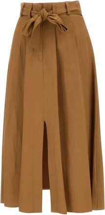 Kaos Kaos, Femme, Jupes, Brun, Taille: 38 FR Jupe en lin marron avec ceinture &agrave;