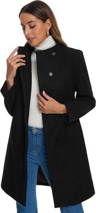 Allegra K Manteau Mi-Long Femme à Col Montant Trench-Coat Boutonné Classique Vêtements DExtérieur à Manches Longues Blouson Mi-Long Chaud Caban DHiver Noir XS