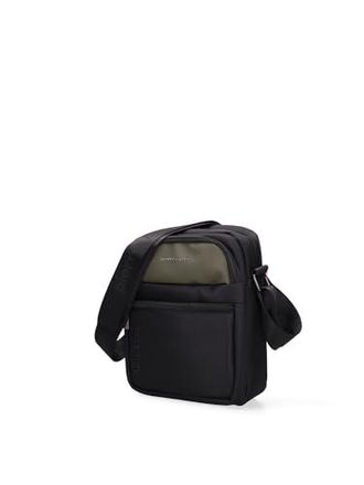 Pierre Cardin Sac à bandoulière pour homme Cuir végétalien Produit végétalien 18x25x6 cm 2061-ALAN09, Noir et vert, Taille unique